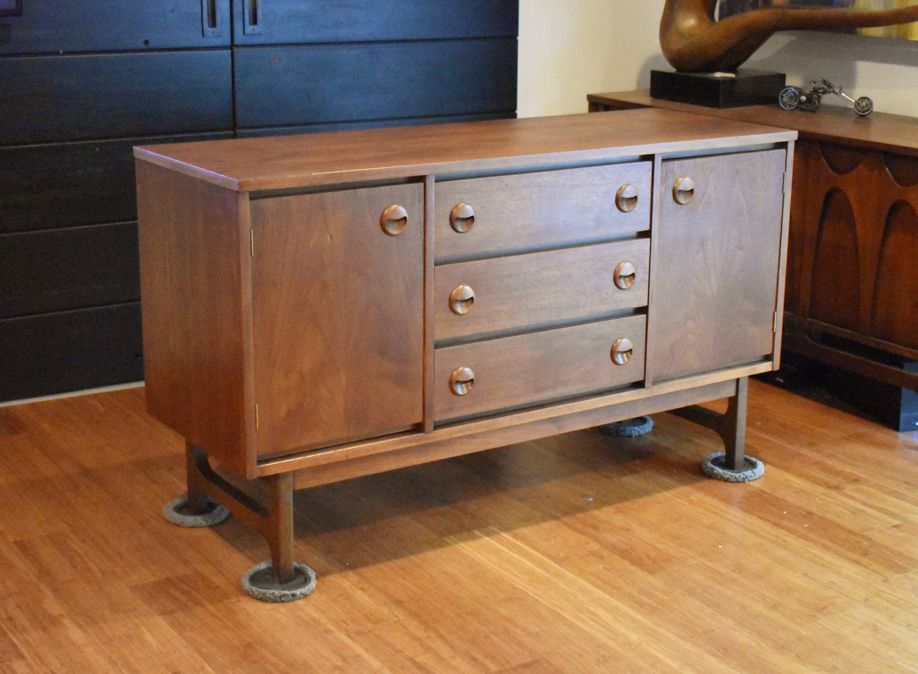 Newly-restored Stanley walnut 52 credenza buffet
