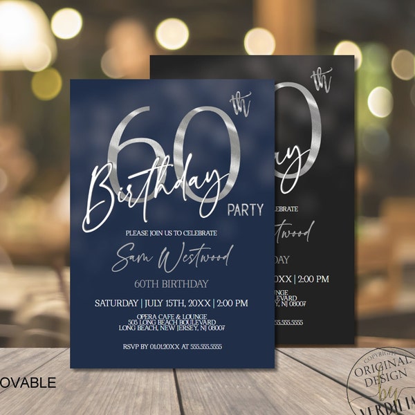 Silver 60th Invitation - Etsy