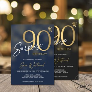 Surprise 90th Birthday Invitations for Men, Vintage 90th Birthday Party ...