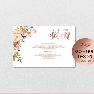 Blush Floral Details Card Editable Template Rose Gold - Etsy