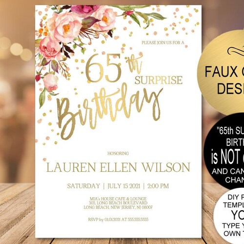 65th Birthday Invitation Floral Women Birthday Invitation - Etsy