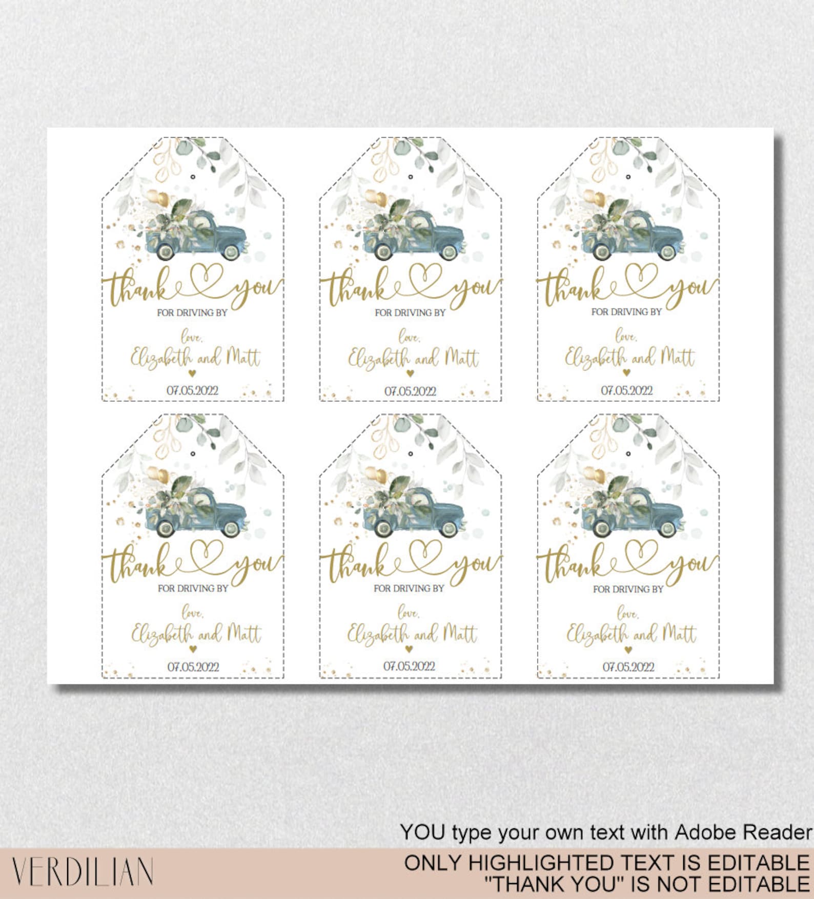 DIY Drive By Any Event Round Favor Tags PDF Template Greenery | Etsy