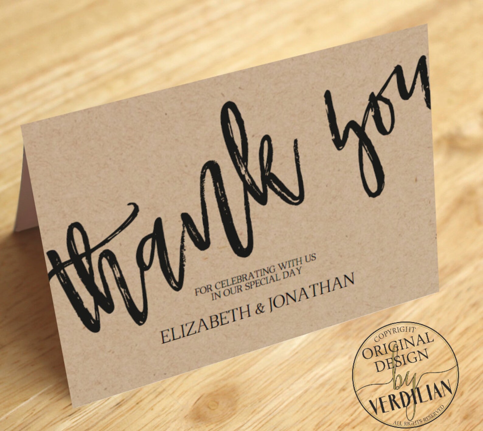 Rustic Thank You Card Template Kraft Printable Folded Thank | Etsy