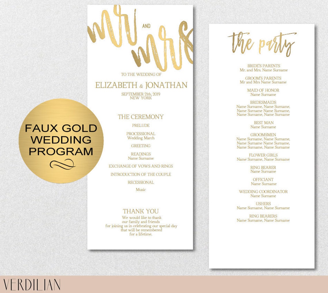 Wedding Program Printable Wedding Program Template Editable | Etsy