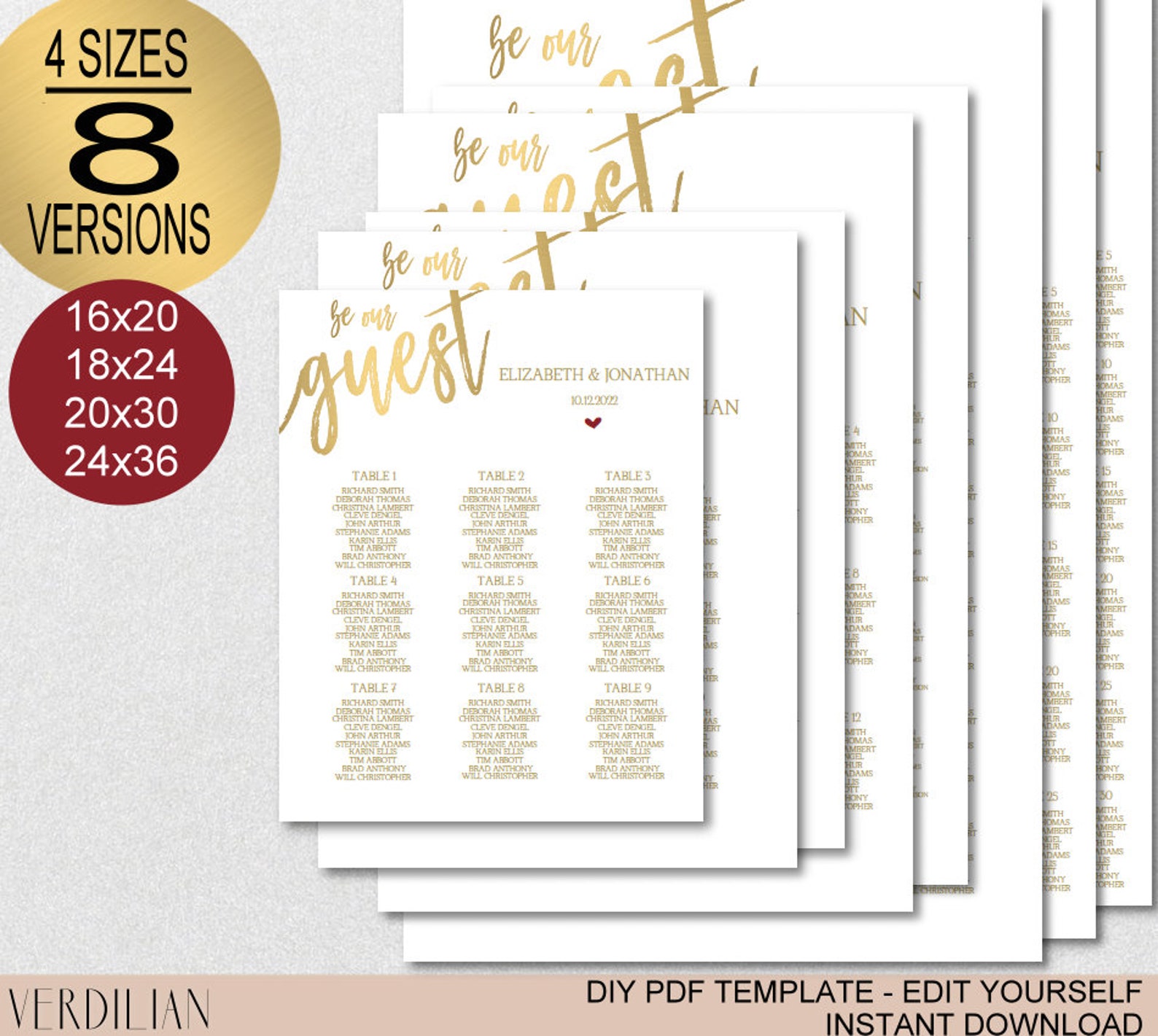 Be Our Guest Seating Chart Printable Template Gold Wedding - Etsy