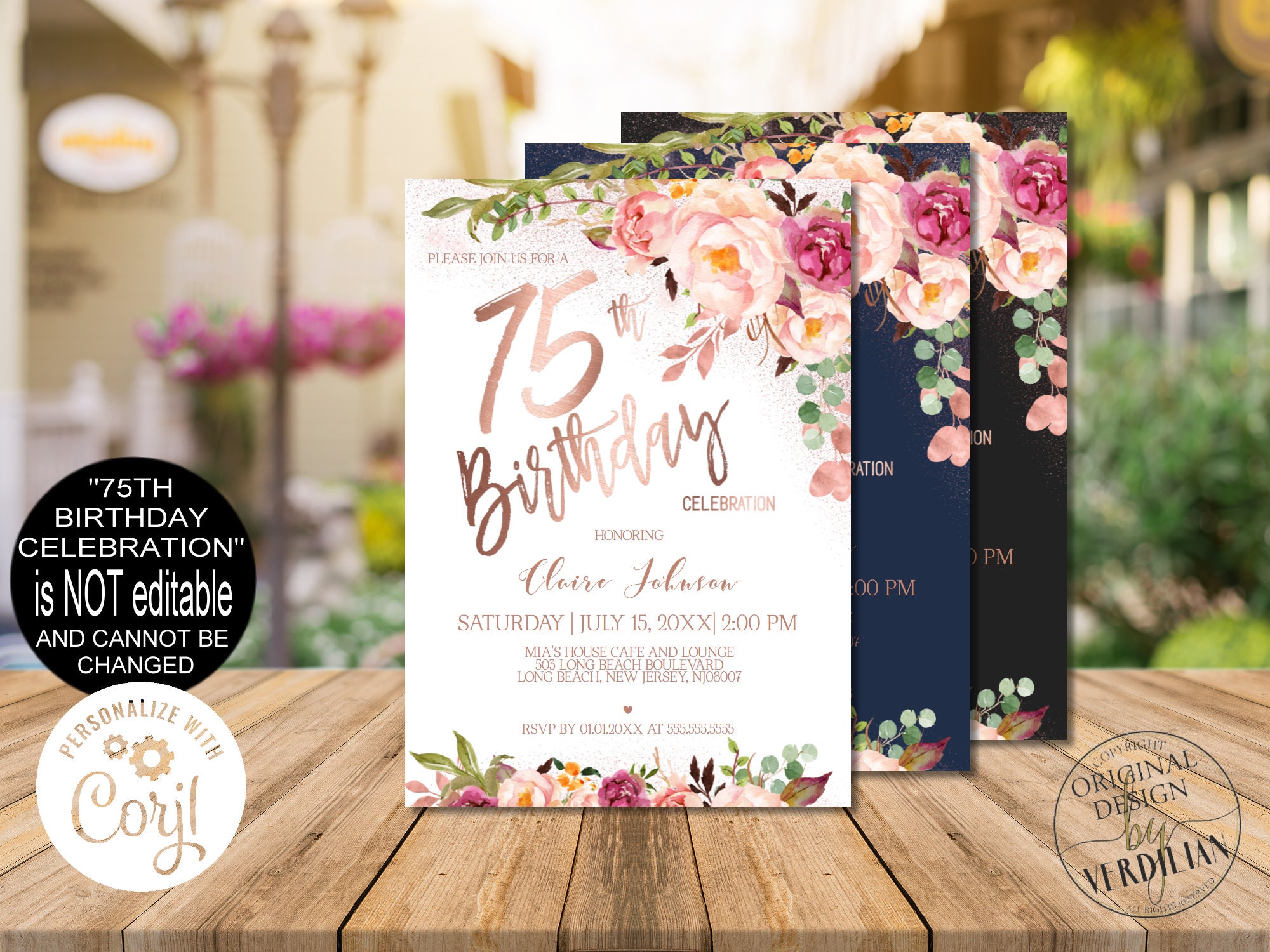 75th Birthday Invitation For Women Digital Blush Pink Rose Etsy