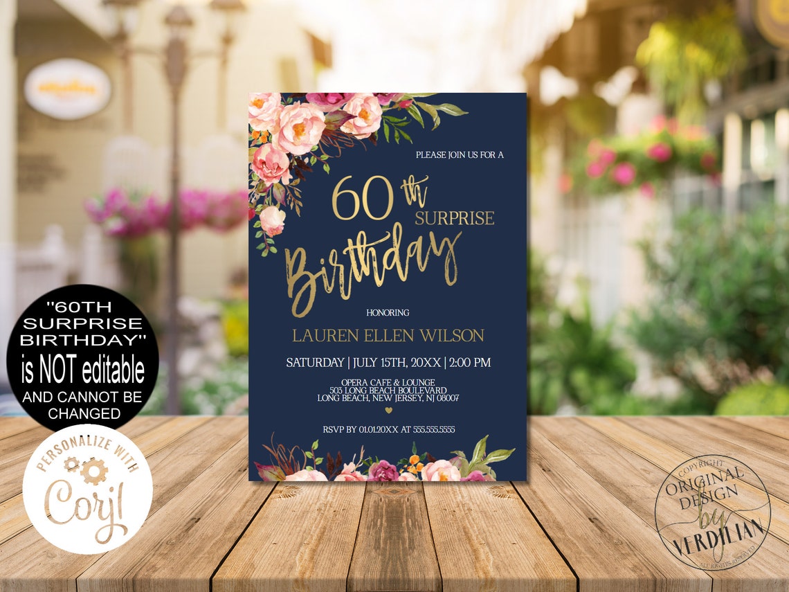 Surprise 60th Birthday Invitations for Women60th Surprise - Etsy