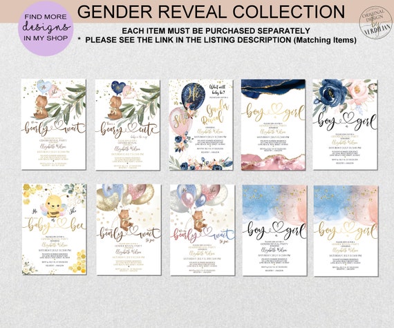 Watercolor Pink Navy Guess the Gender Sign Template Gold Boy Girl ...