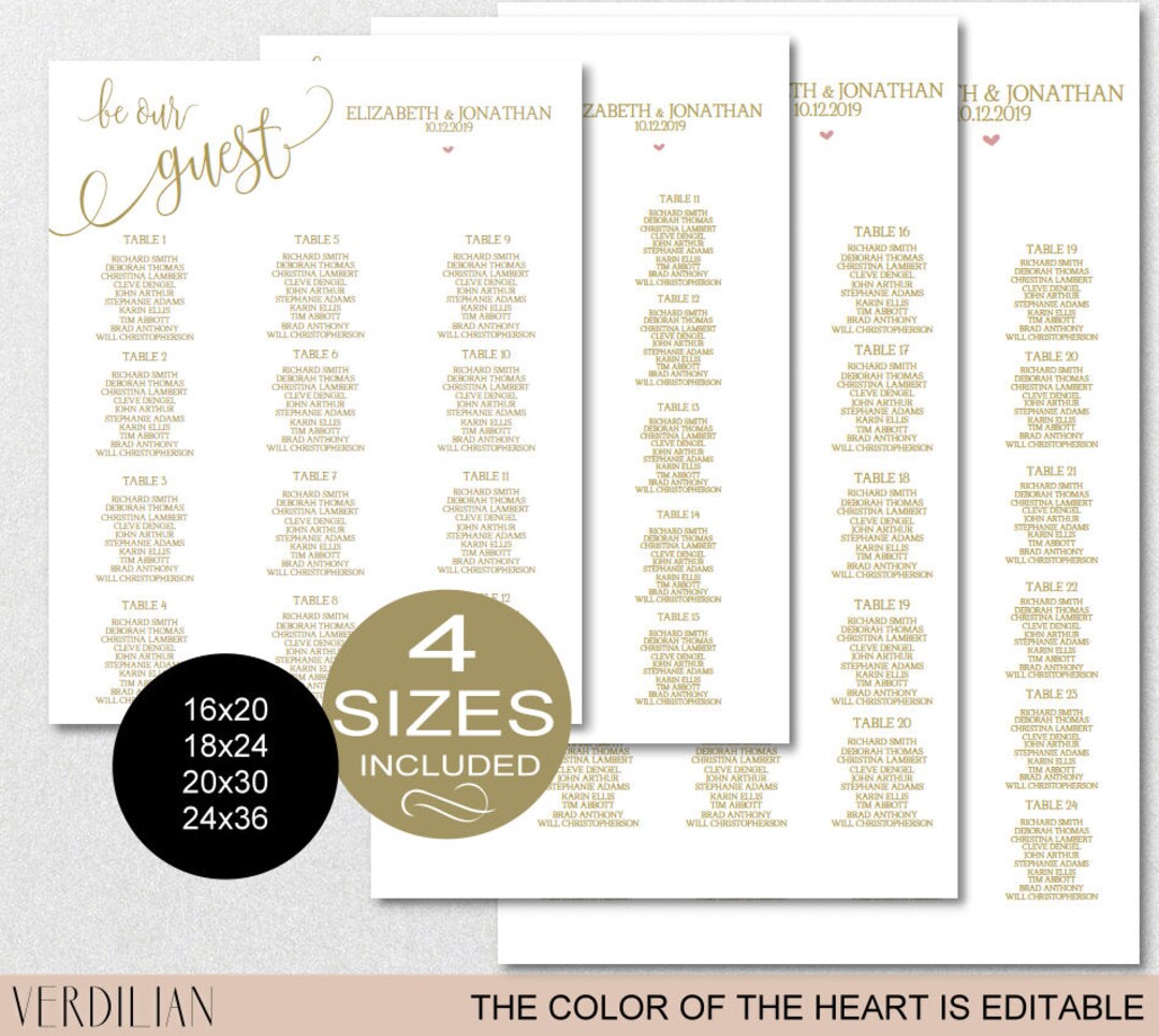 Be Our Guest Seating Chart Printable Template, 4 Sizes Gold Wedding ...