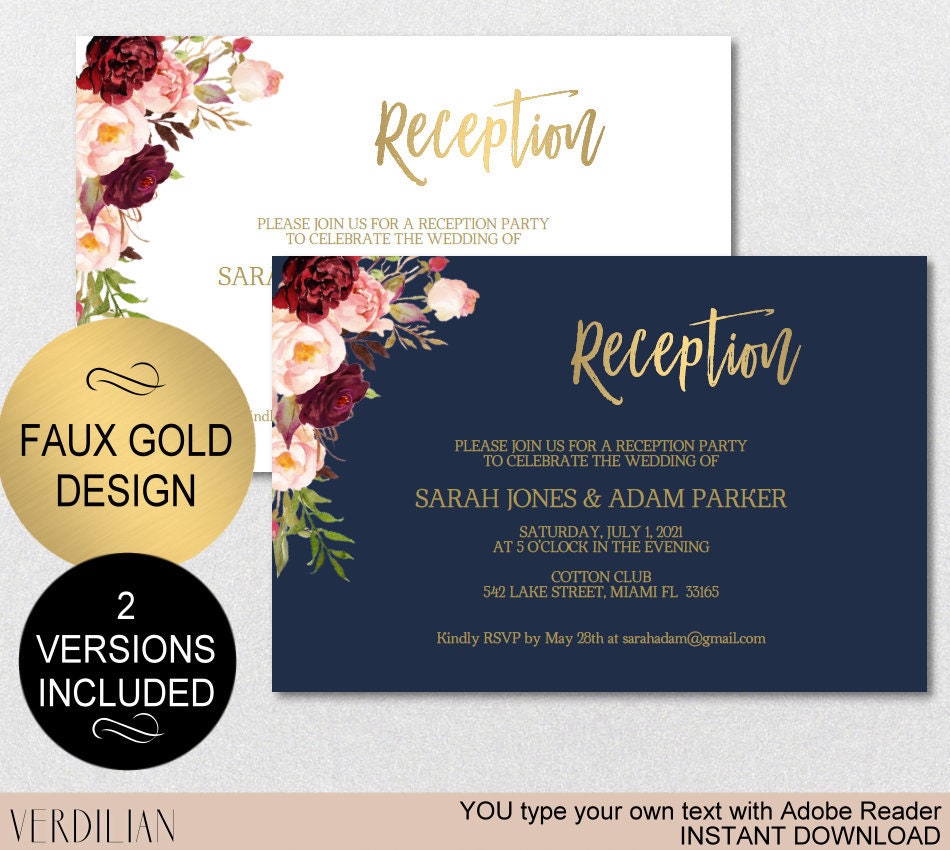 Wedding Invitation and Reception Card - Etsy