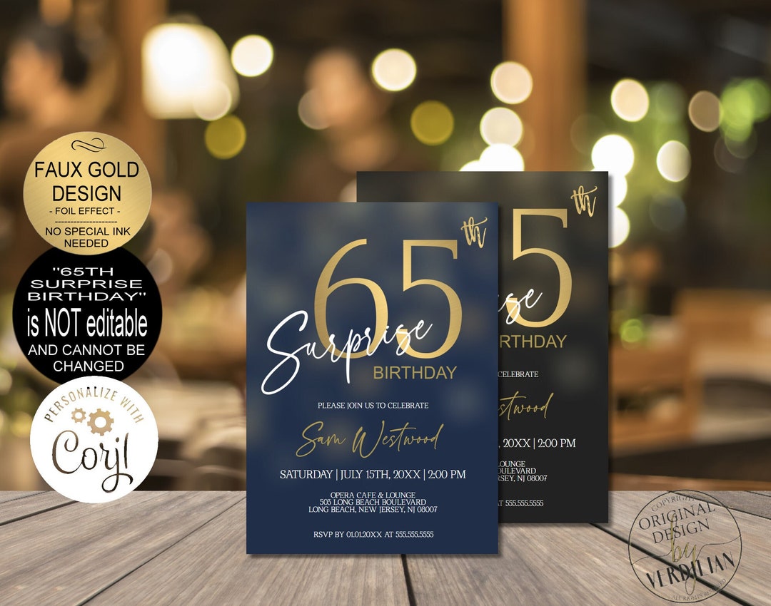 65th Surprise Birthday Invitations for Men, 65th Birthday Party Vintage ...