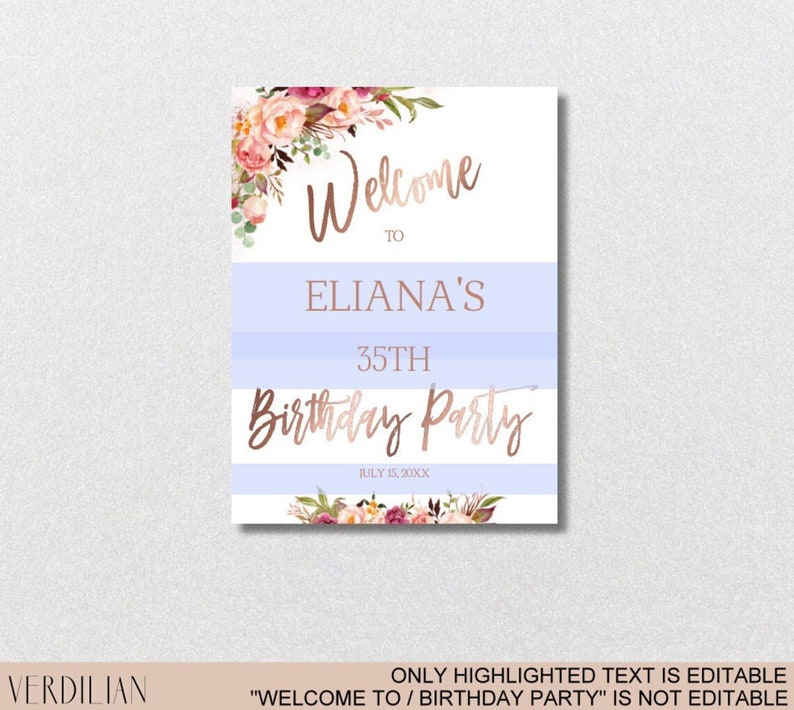 Birthday Party Welcome Sign Welcome Birthday Sign Rose Gold - Etsy