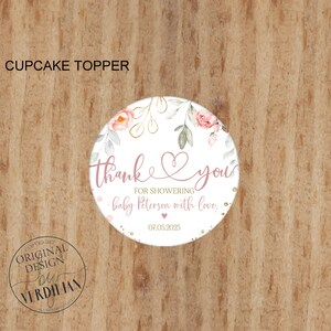 DIY Round Favor Tags PDF Template, 2.5x2.5 Blush Gold Thank You Cupcake ...