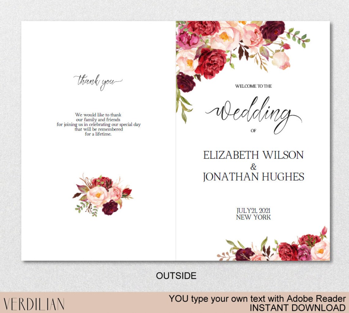 Folded Wedding Program Template Wedding Program Printable - Etsy