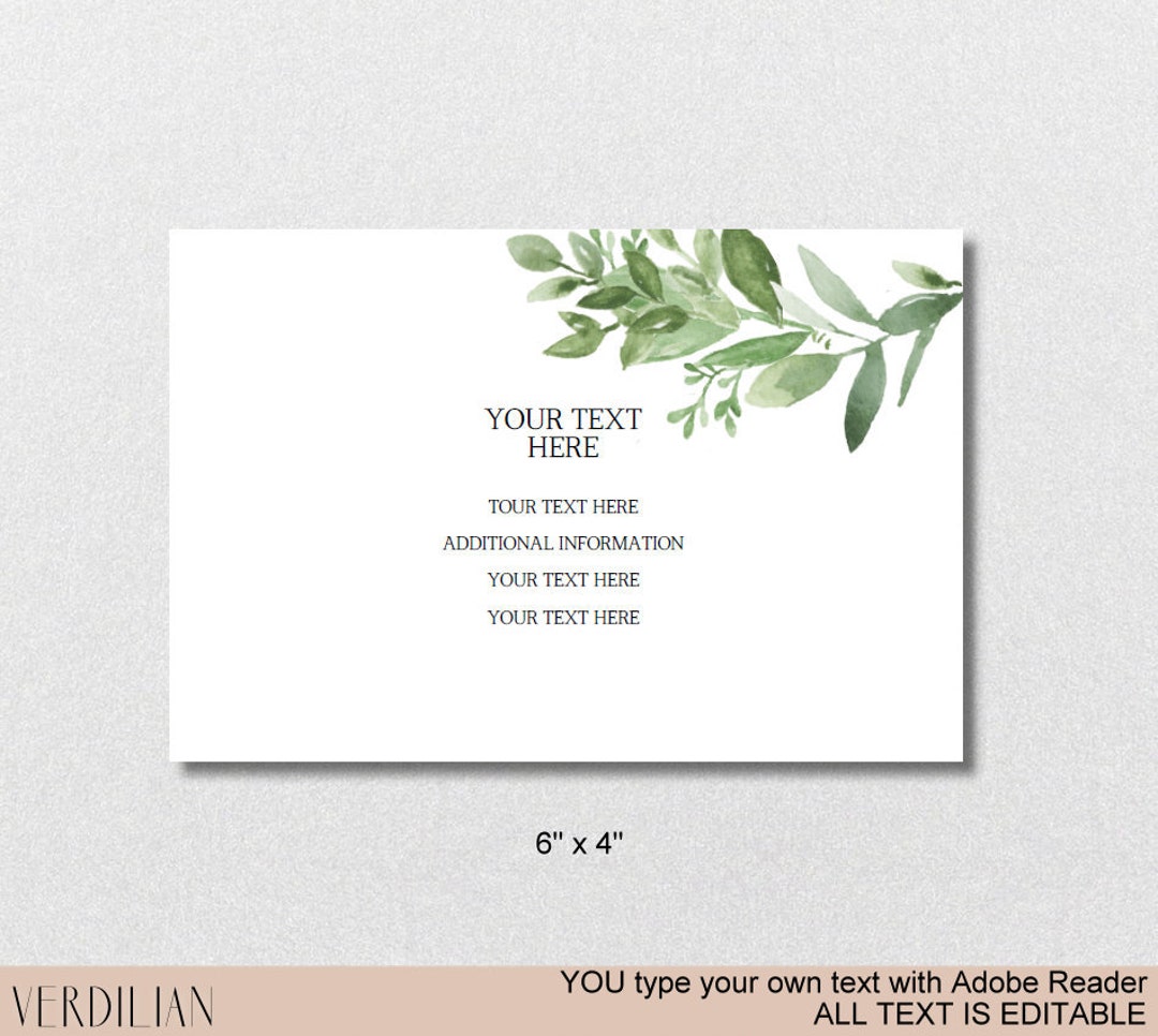 Greenery Info Card Editable Template Printable Insert Card DIY PDF ...