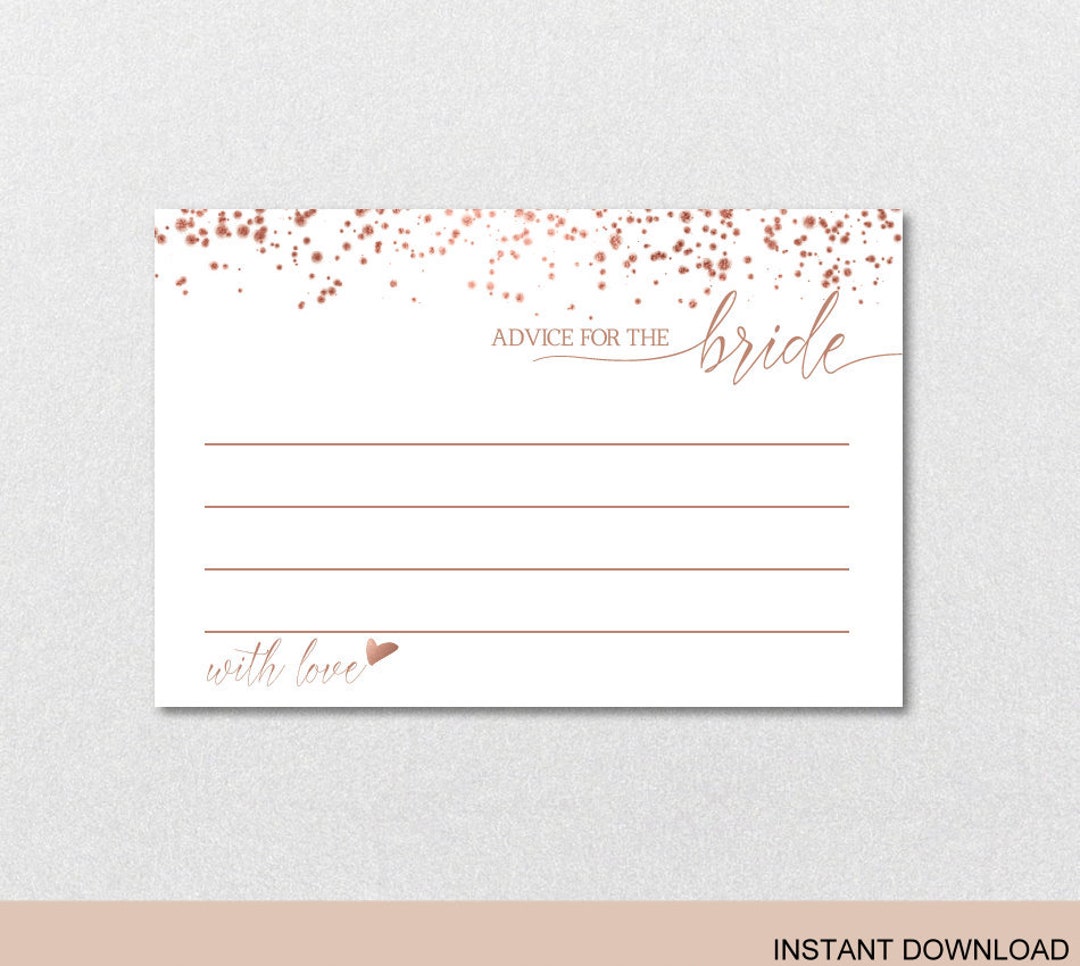 Advice for the Bride Card, 6x4 Printable Bridal Shower Game, Marriage ...