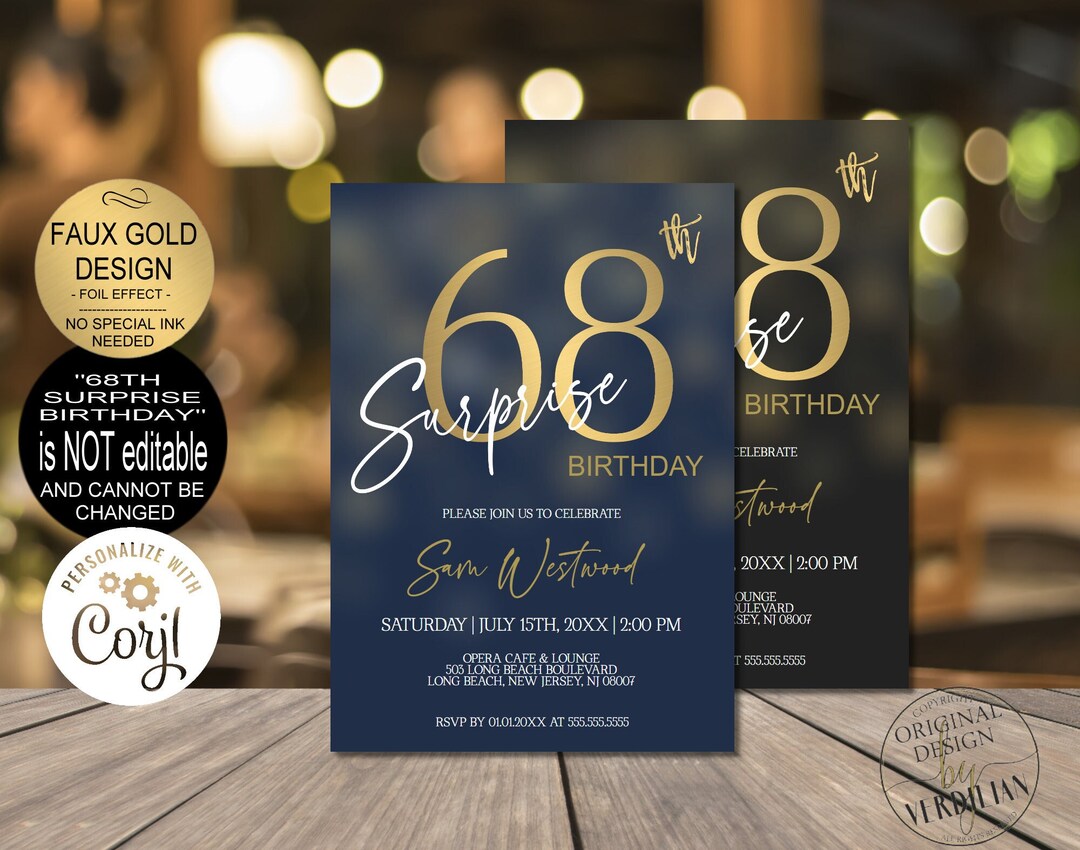 68th Surprise Birthday Invitations for Men, Vintage 68th Birthday Party ...