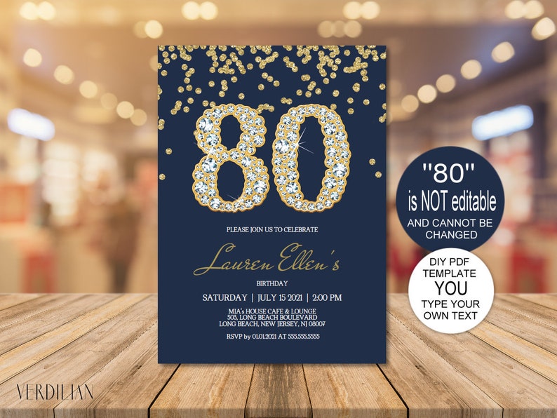 80th Birthday Invitation Printable Template Editable Birthday - Etsy Canada