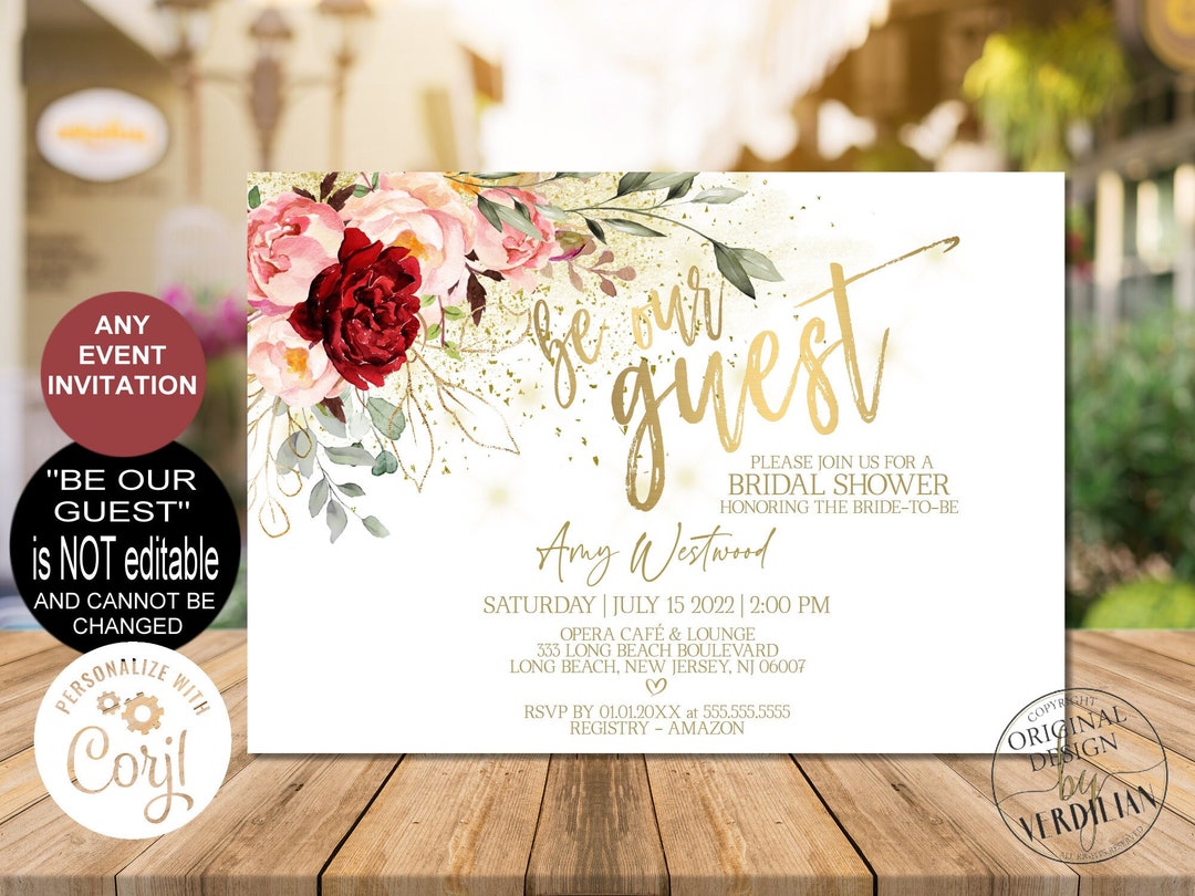 Be Our Guest Invitation, Be Our Guest Bridal Shower Invitation, Beauty ...