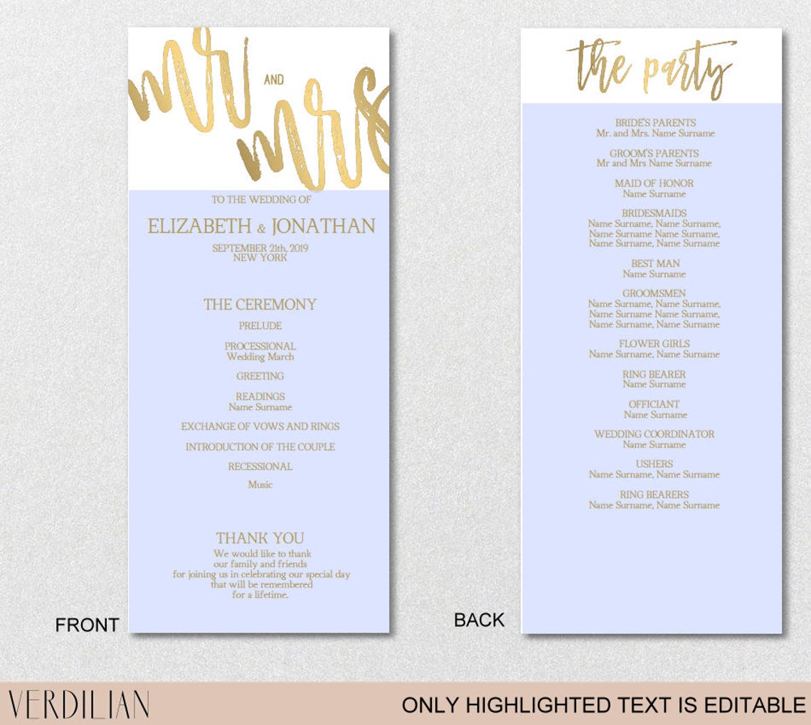 Wedding Program Printable Wedding Program Template Editable | Etsy