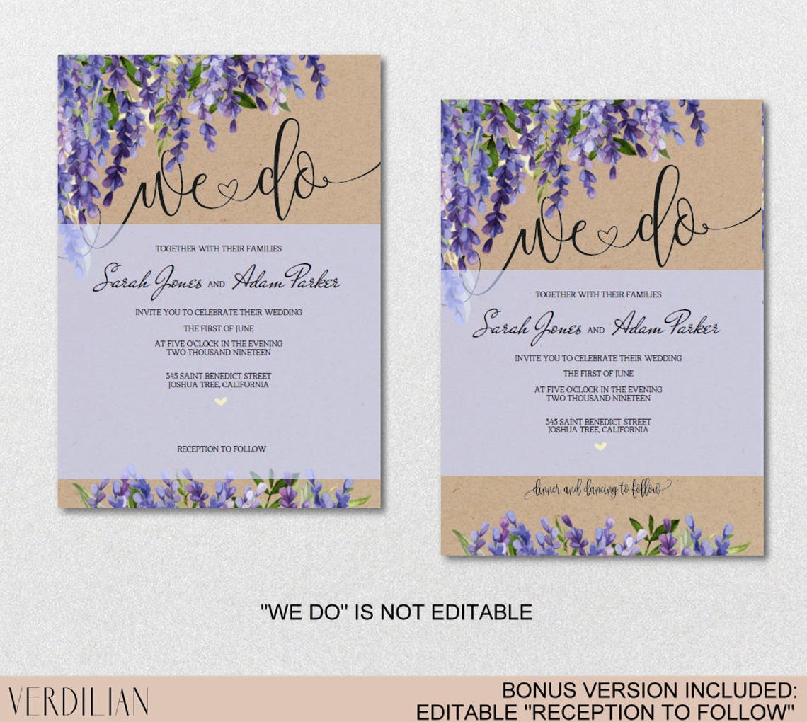 DIY We Do Wedding Invitation Template Set-lavender Floral | Etsy
