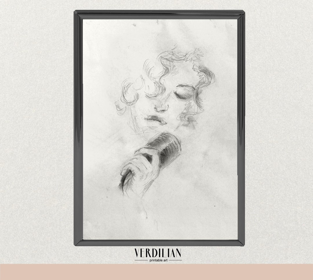 Music Singer Drawing Sketch Printable Art Prints Wall Decor, Jazz ...