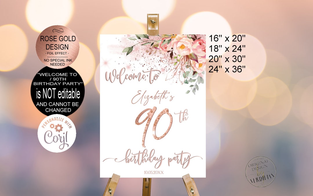 90th Birthday Party Welcome Sign Welcome Birthday Sign Rose - Etsy
