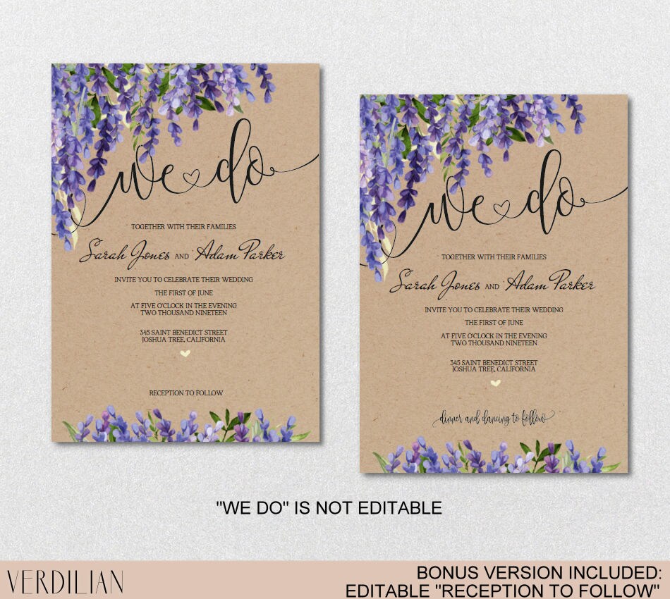 DIY We Do Wedding Invitation Template Set-lavender Floral | Etsy