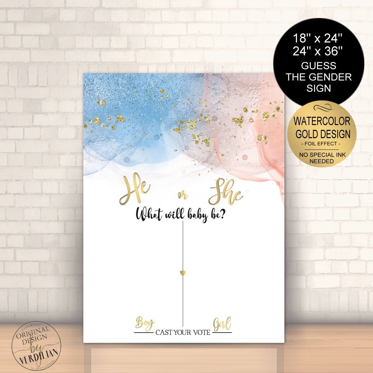 He or She Sign Pink and Blue Gender Voting Sign Watercolor Matching ...