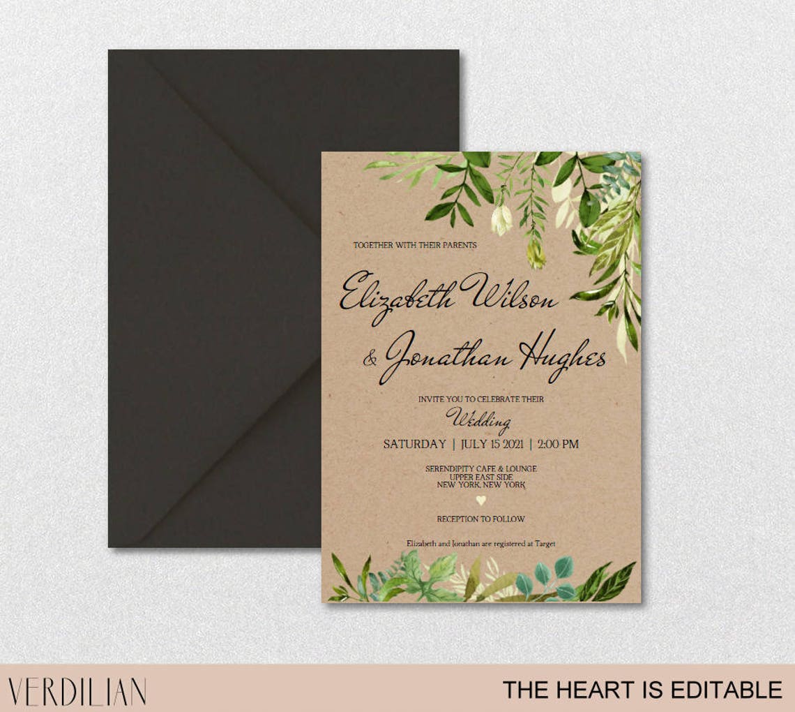 Rustic Wedding Invitation Template-Greenery Watercolor Wedding | Etsy