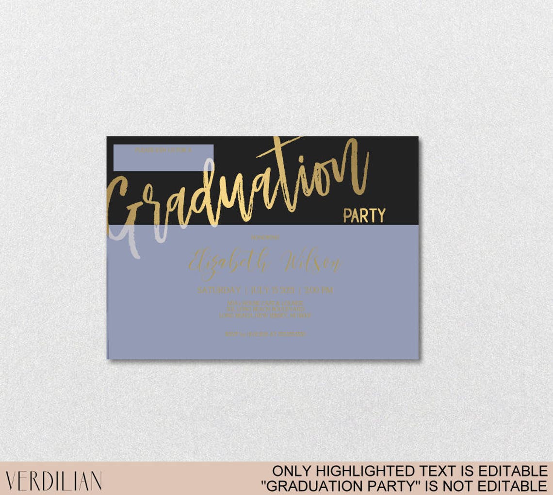 Graduation Party Invitation Printable Template Black Gold | Etsy