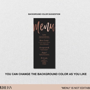 Black Rose Gold Menu Template Printable Wedding Menus Navy Rose Gold ...
