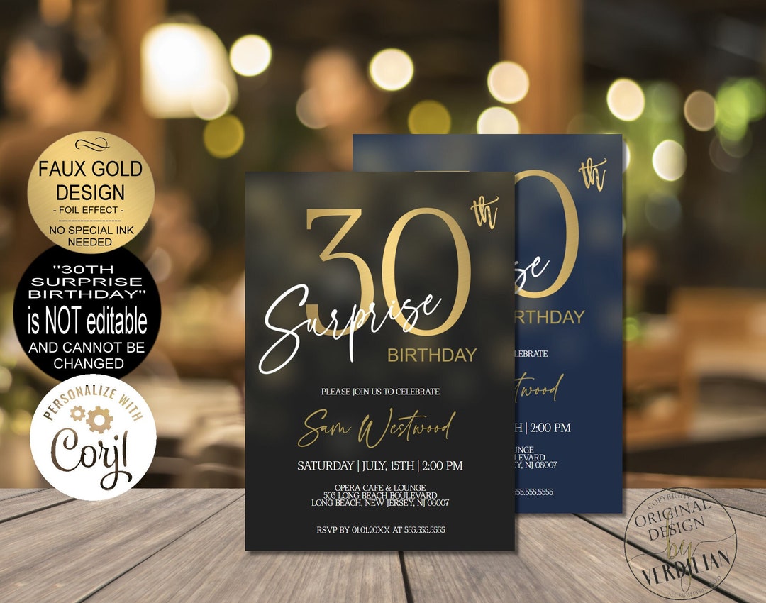 Surprise 30th Birthday Invitations for Men, 30th Birthday Party ...