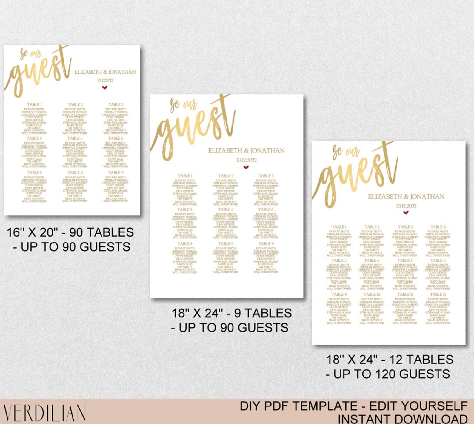 Be Our Guest Seating Chart Printable Template Gold Wedding - Etsy