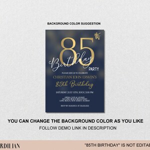 85th Birthday Invitations for Men 85th Birthday Party Invitation ...