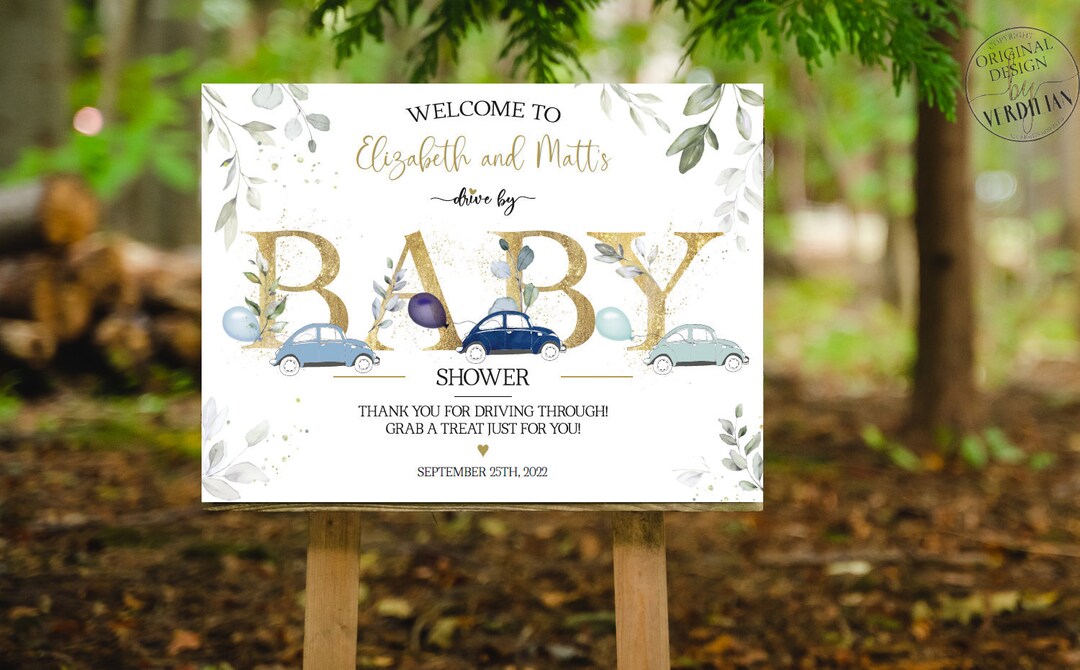 Drive by Greenery Baby Shower Welcome Sign Template, Welcome to ...