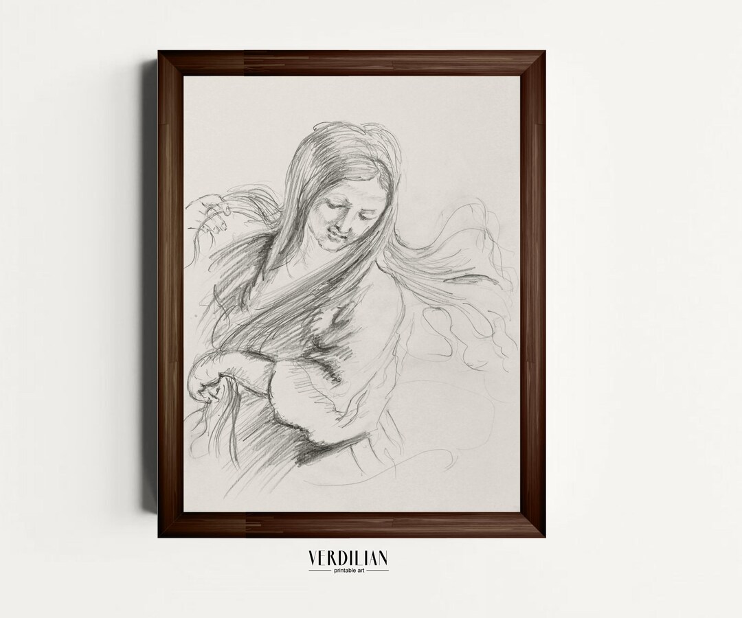 Portrait Woman Drawing Sketch Printable Art Prints Wall Decor, Female ...