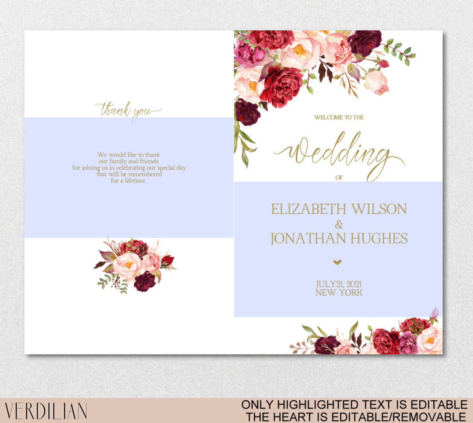 Folded Wedding Program Template Wedding Program Printable - Etsy