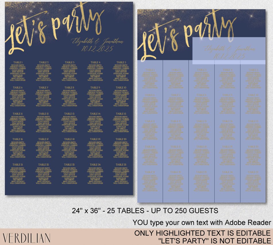 DIY Wedding Seating Chart Printable Template 7 Versions Navy | Etsy