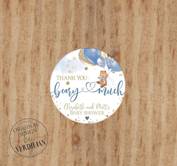 Blue Gold Round Favor Tags PDF Template 2x2 Baby Boy - Etsy