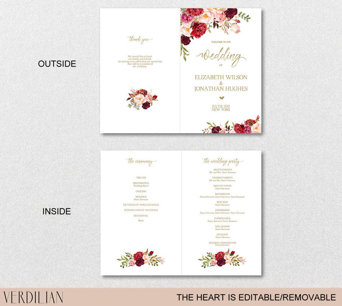 Folded Wedding Program Template Wedding Program Printable - Etsy