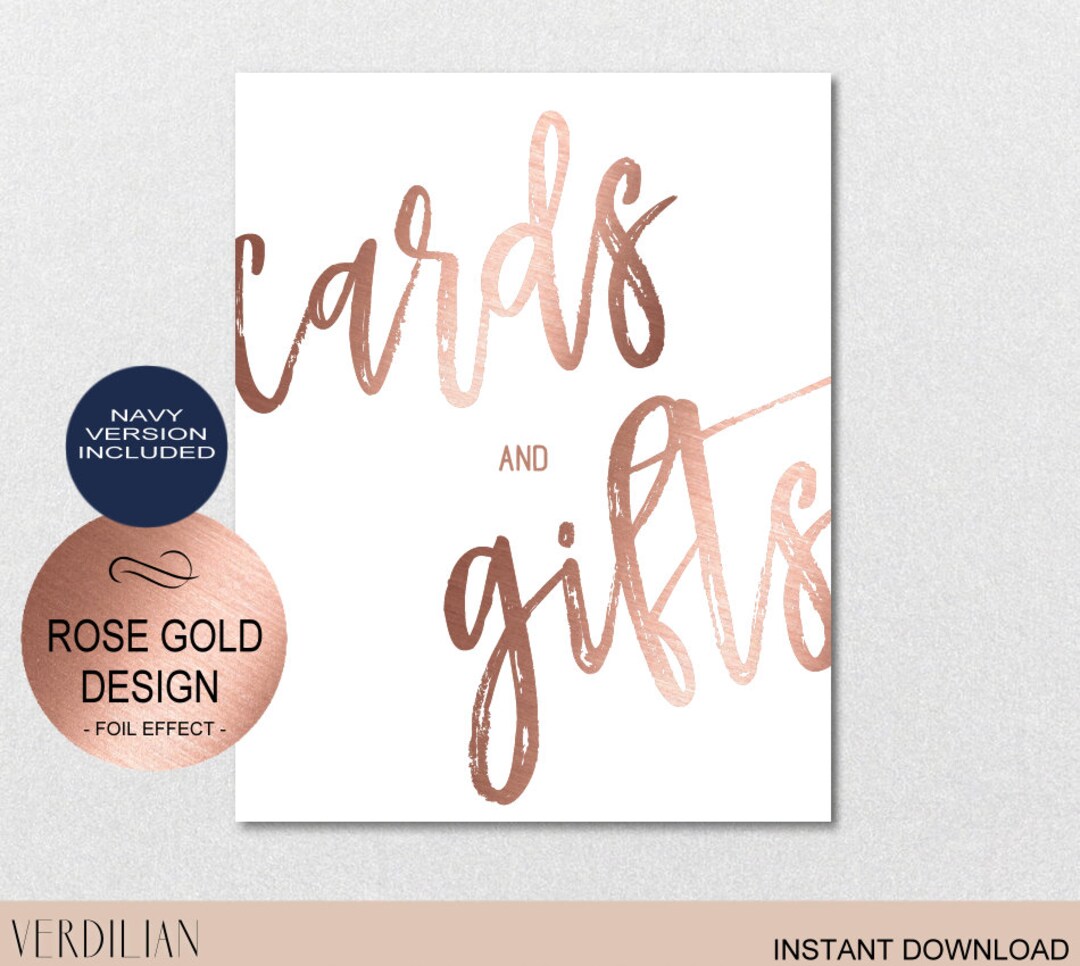 Cards and Gifts Sign Printable Template, Rose Gold Gift Table Sign ...