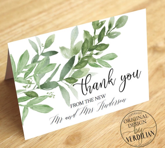 DIY Greenery Thank You Card Template Rustic Printable Folded | Etsy