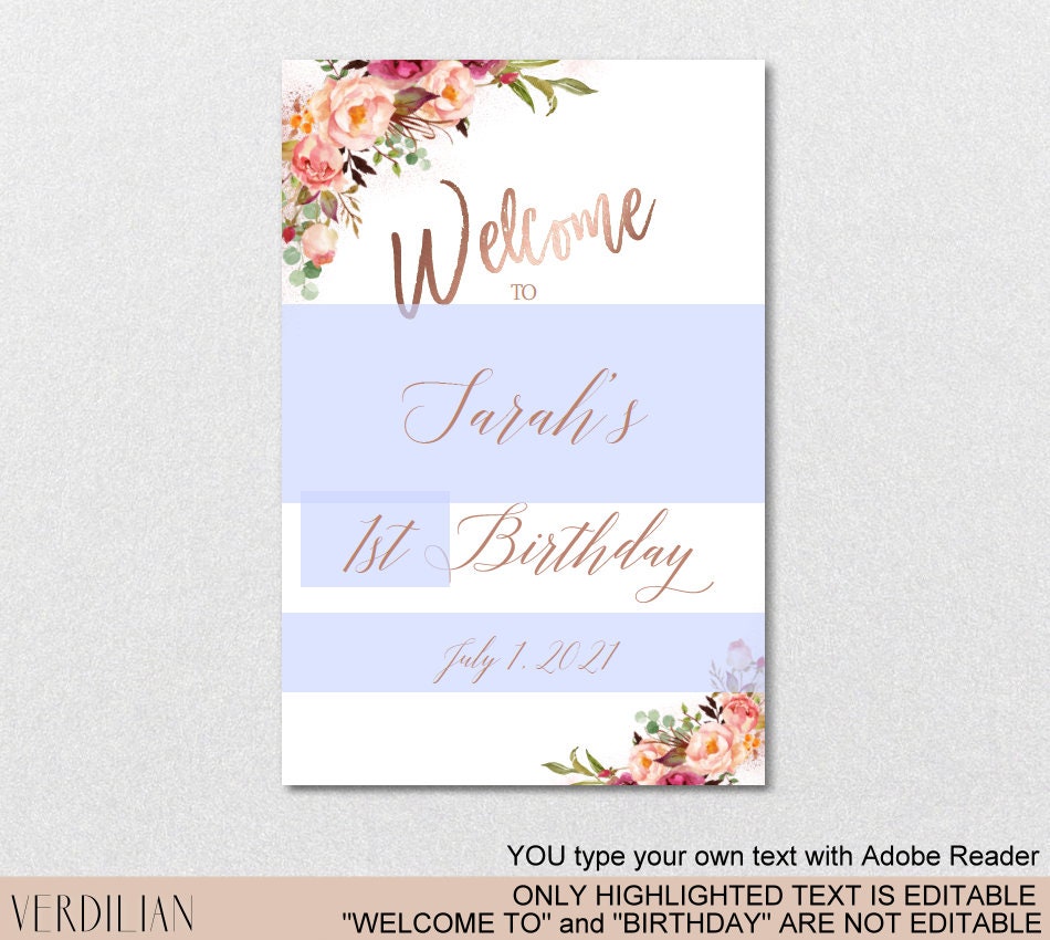 DIY Any Age Rose Gold Birthday Welcome Sign Reception Greet - Etsy