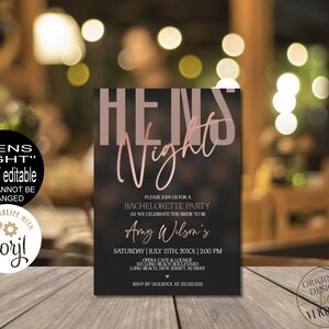 Hens Night Invitation, Rose Gold Bachelorette Party Invites Hen Party ...