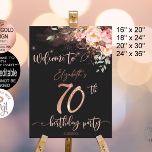 70th Birthday Party Welcome Sign, Welcome Birthday Sign, Rose Gold ...