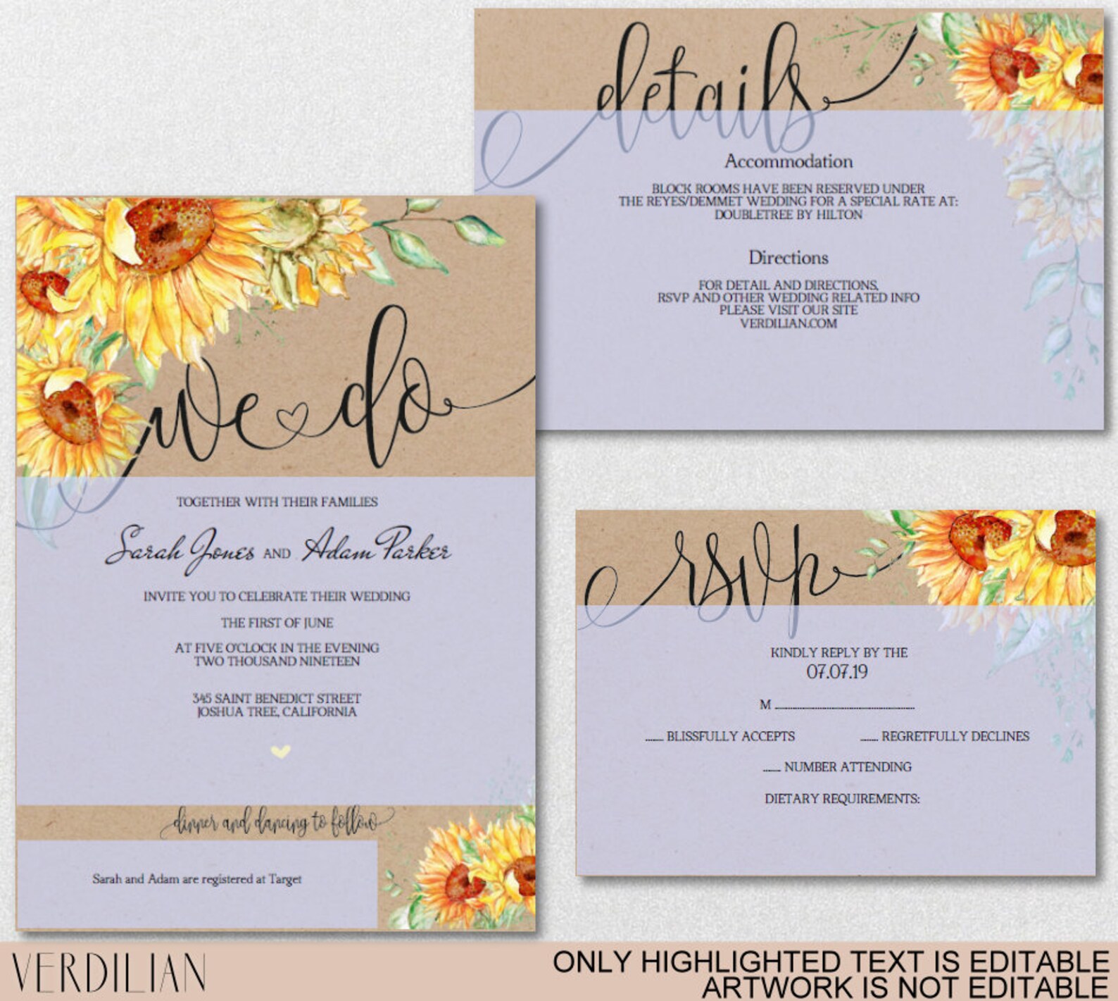 Sunflower Wedding Invitation Template Printable Wedding | Etsy