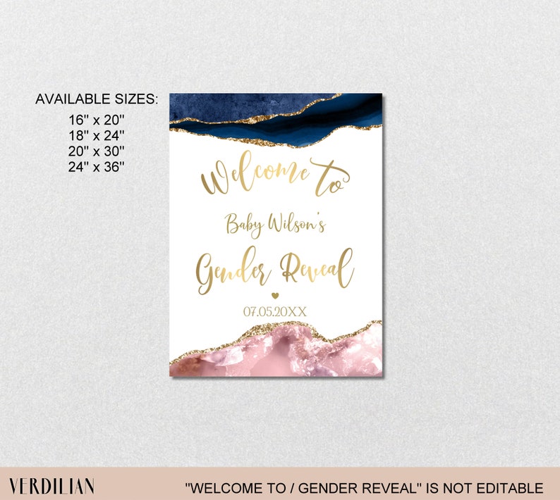 Gender Reveal Welcome Sign Template Pink Navy Baby Shower Boy - Etsy