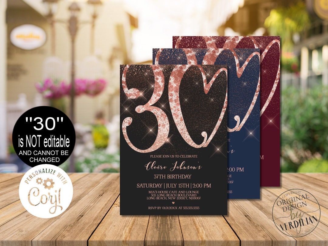 Rose Gold 30th Birthday Invitations for Women 30th Birthday - Etsy