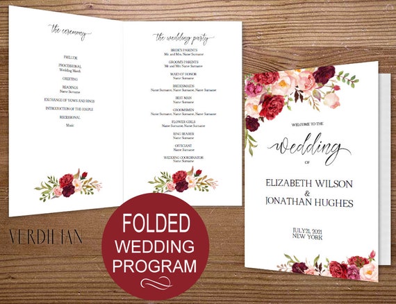 Folded Wedding Program Template Wedding Program Printable - Etsy Finland